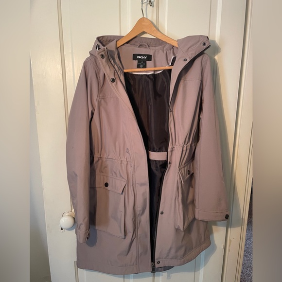 Dkny | Jackets & Coats | Dkny Grey Raincoat With Hood Adjustable ...